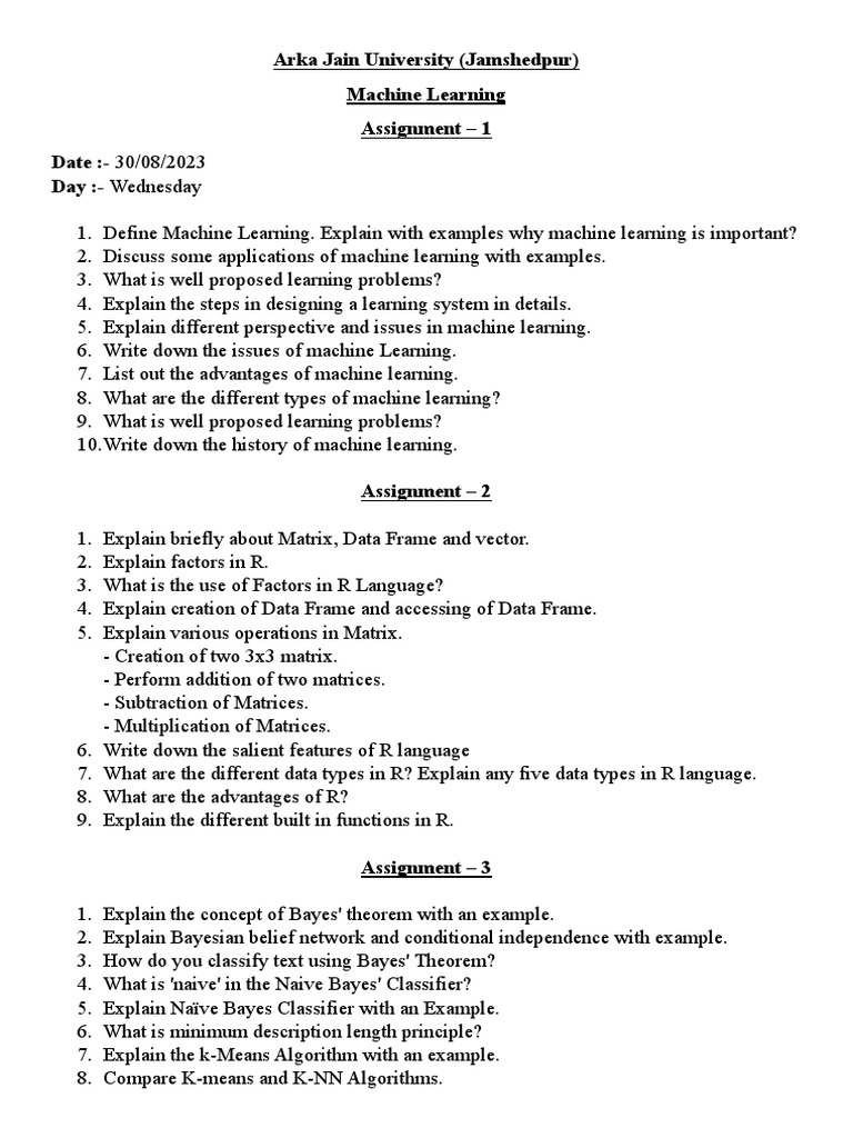 Machine Learning (Assignment 1-5) | PDF | Statistical Classification | Matrix (Mathematics)