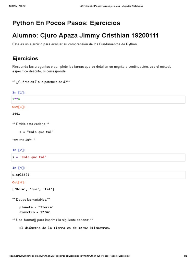 02PythonEnPocosPasosEjercicios - Jupyter Notebook | PDF | Programación ...