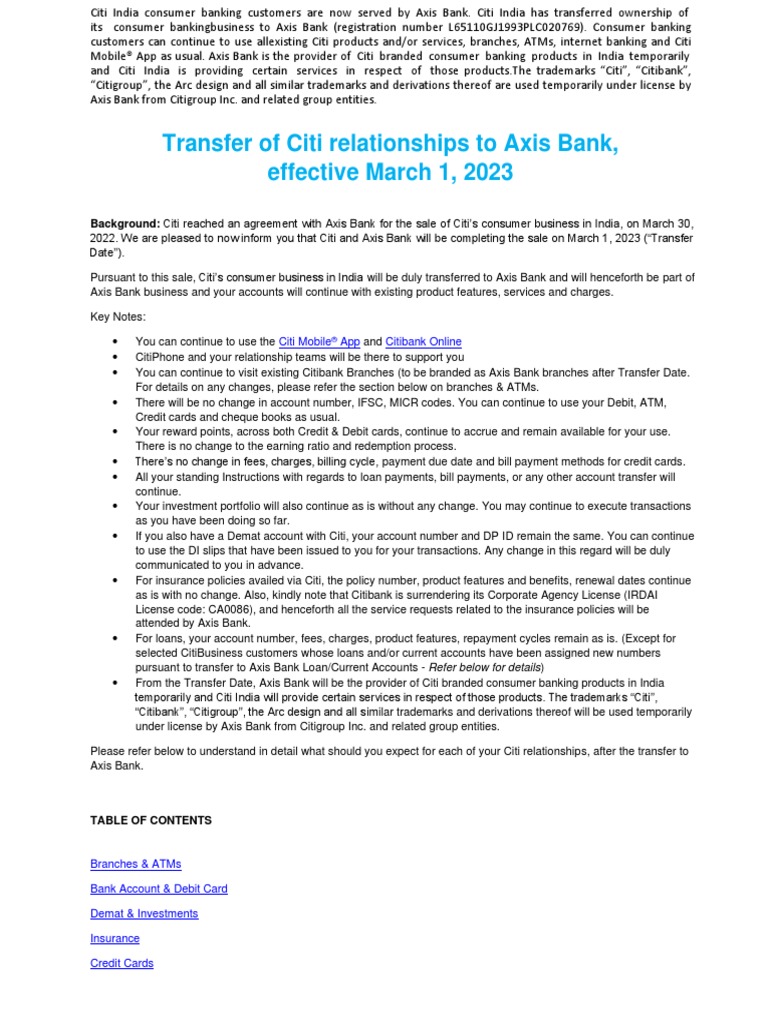 Citi Relationship Transfer Faq | PDF | Credit Card | Debit Card
