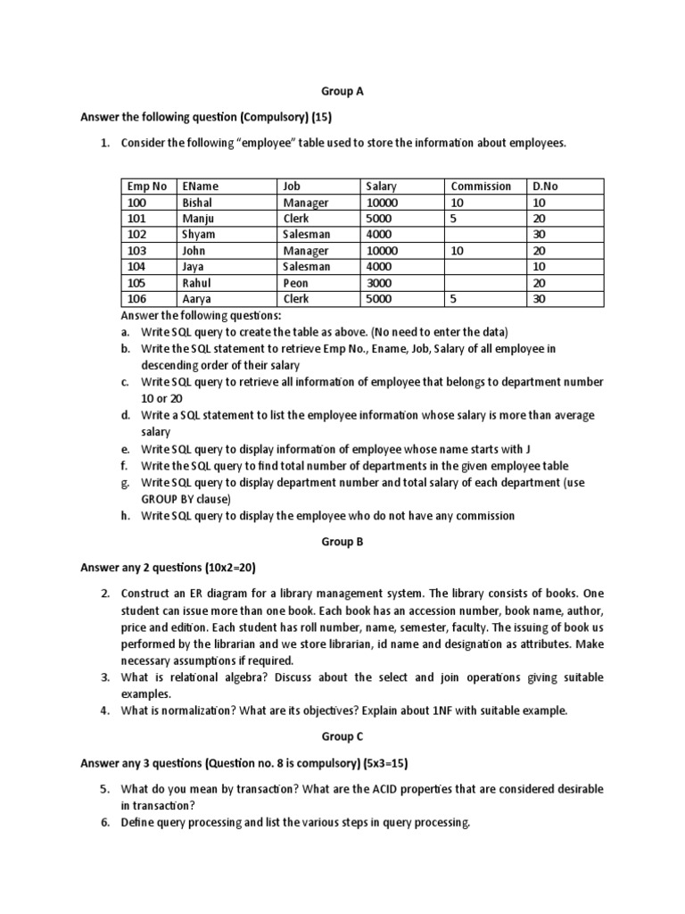 Dbms Question Paper Pdf Databases Sql