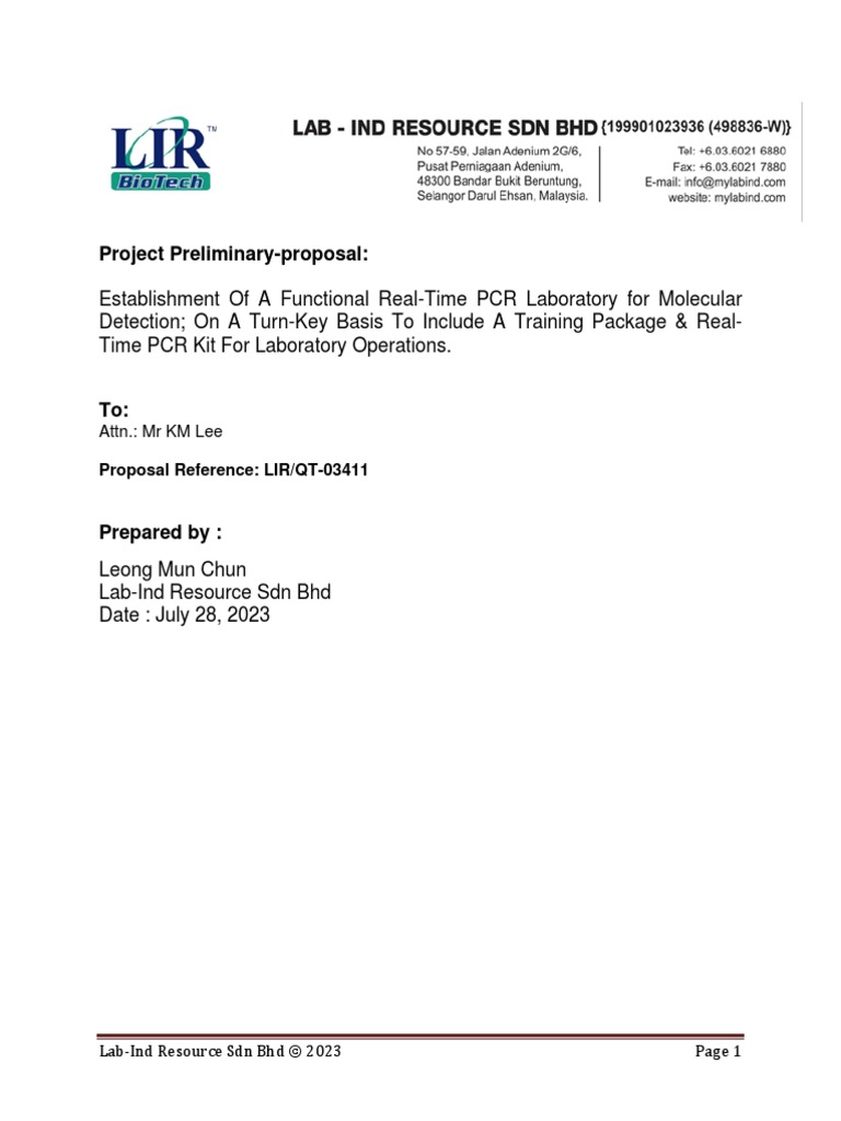 QPCR - PCR Laboratory Proposal - KM Lee - LIR - QT-03411 | PDF ...