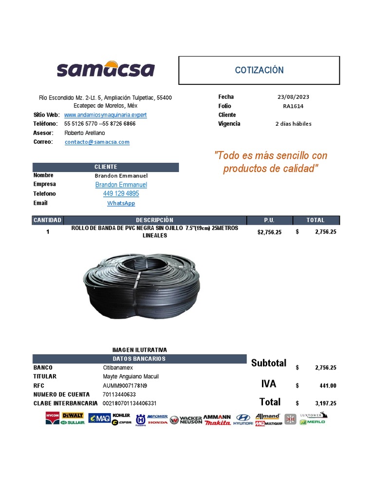 Cotización Samacsa Ra1644-Banda PVC | PDF | Factura | Economias