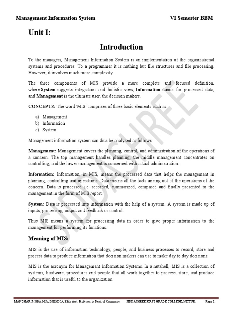 Mis 1 | PDF | Information | Management Information System