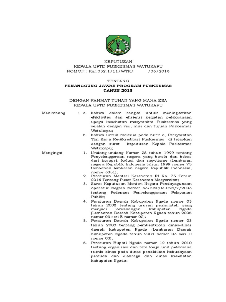 SK Penetapan Tim Malaria | PDF