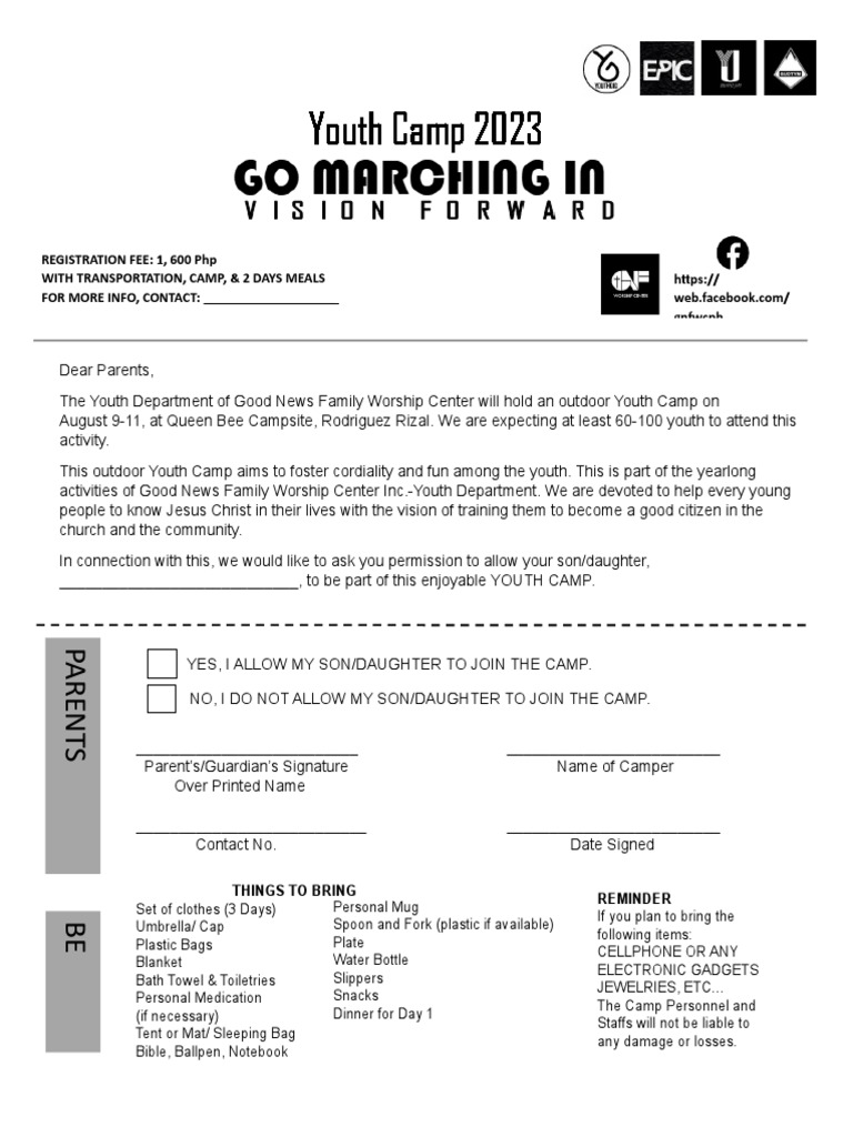 Youth Camp Waiver | PDF | Camping