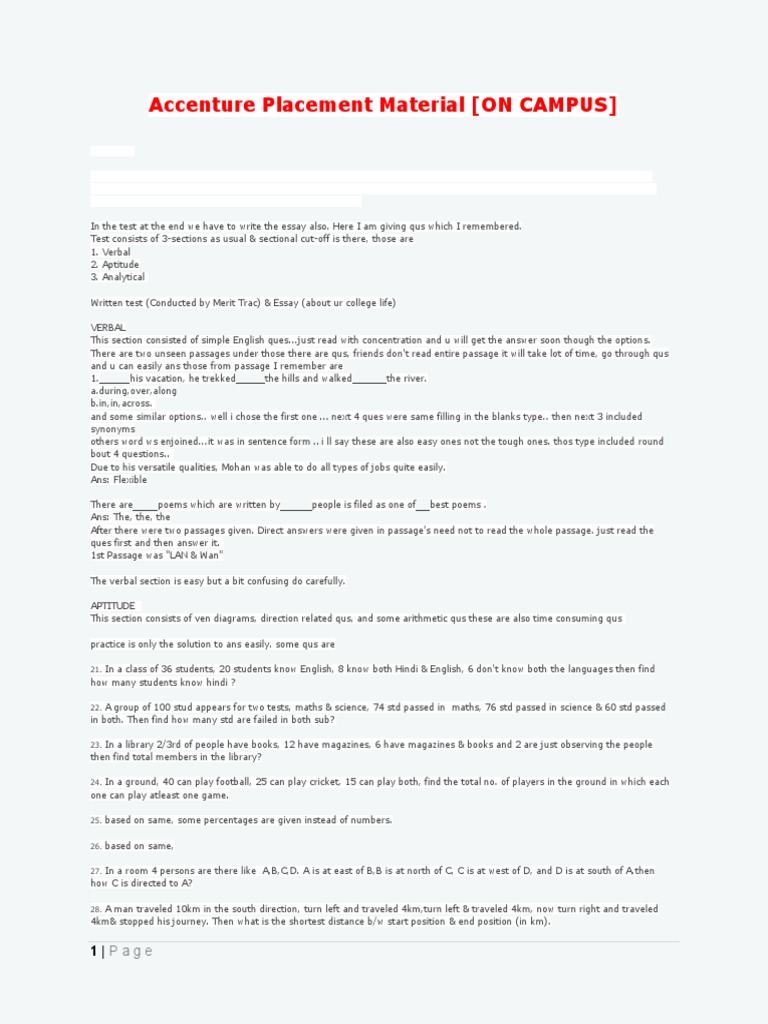 Accenturer On-Campus Placement Material PLACEMENTLELO | PDF