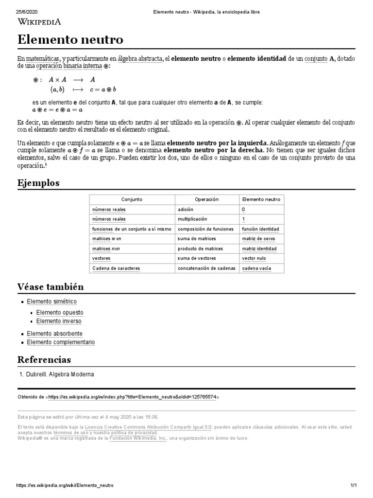 Elemento Neutro | PDF | Matriz (Matemáticas) | Wikipedia