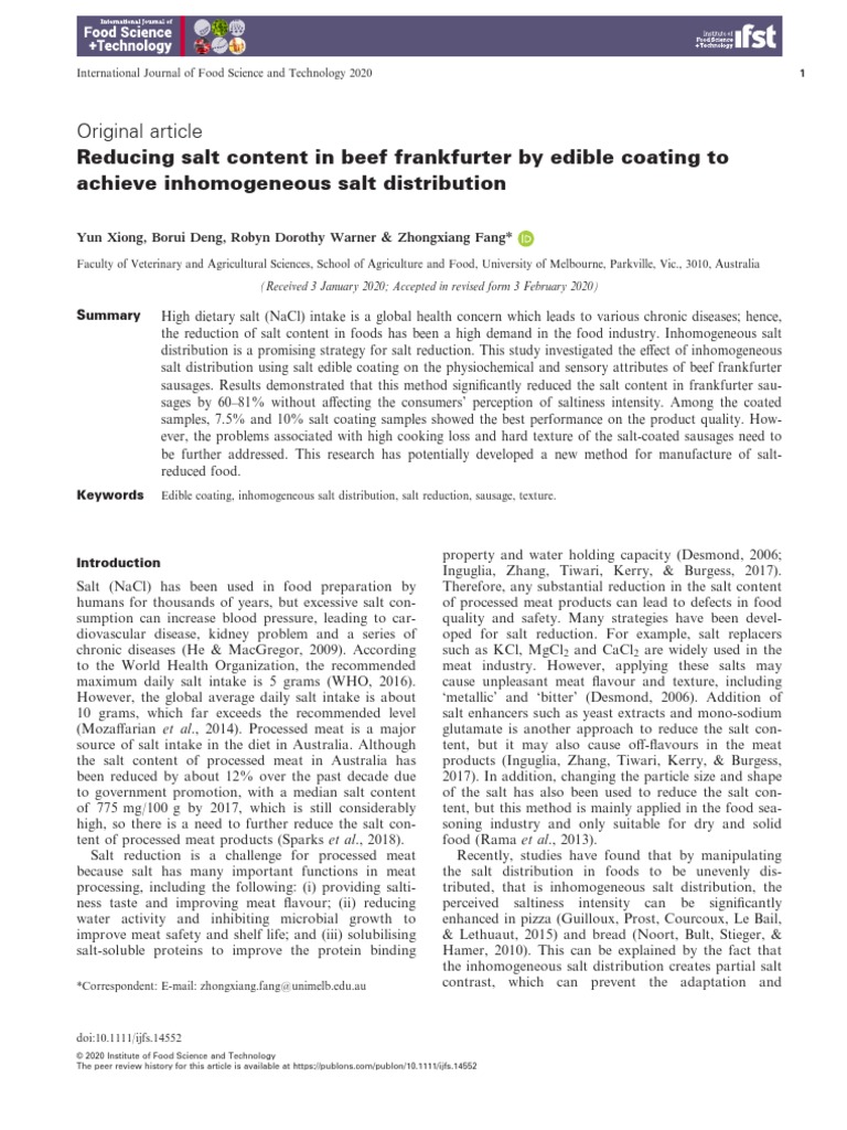Reducing Salt Content in Beef Frankfurter by Edible Coating To Achieve ...