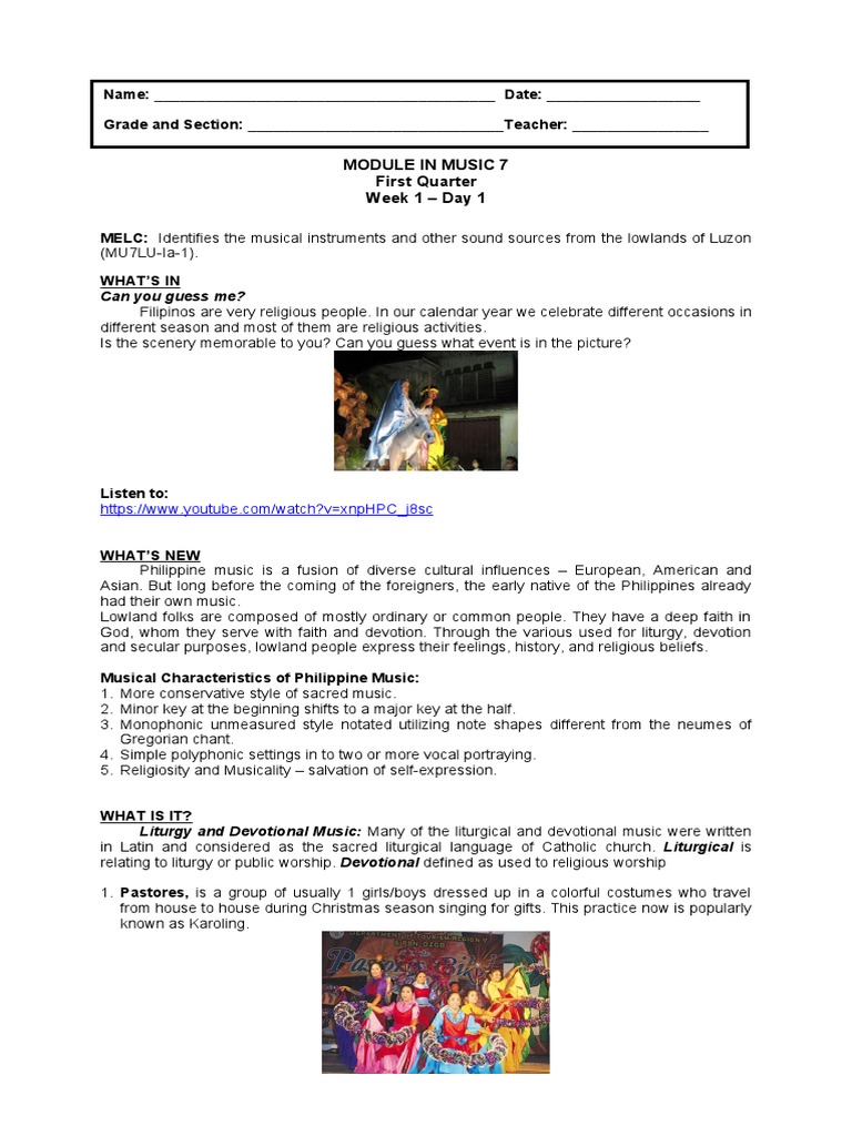 Consolidated Module in Mapeh Grade 7 1st Quarter | PDF | Music ...