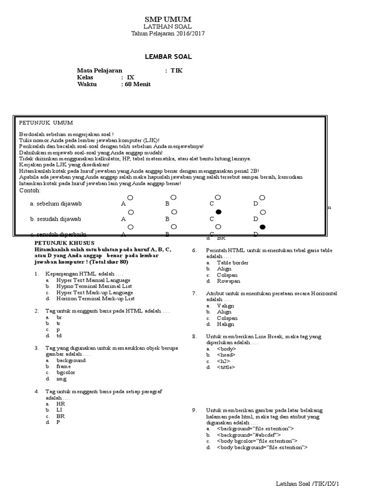 Latihan Soal TIK Kelas 9 | PDF