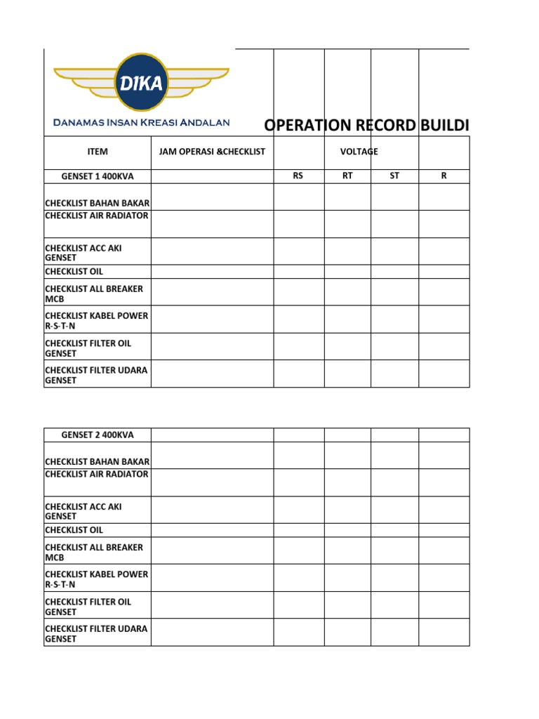 Genset Operation Checklist and Record | PDF | Science & Mathematics ...