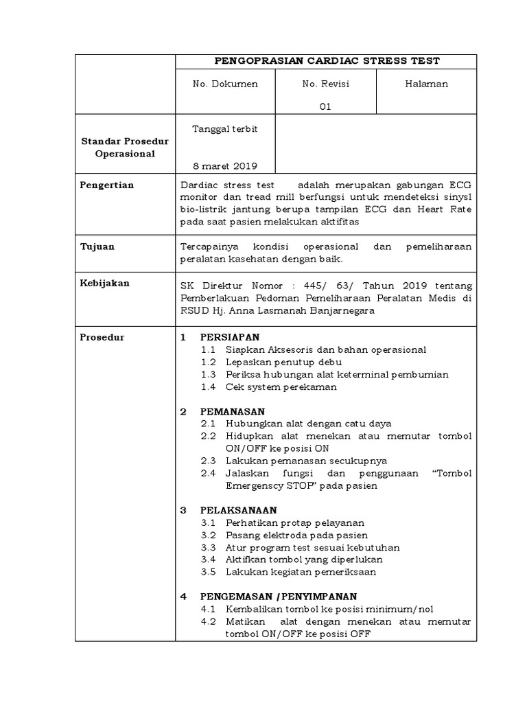 Prosedur Pengoperasian Cardiac Stress Test | PDF