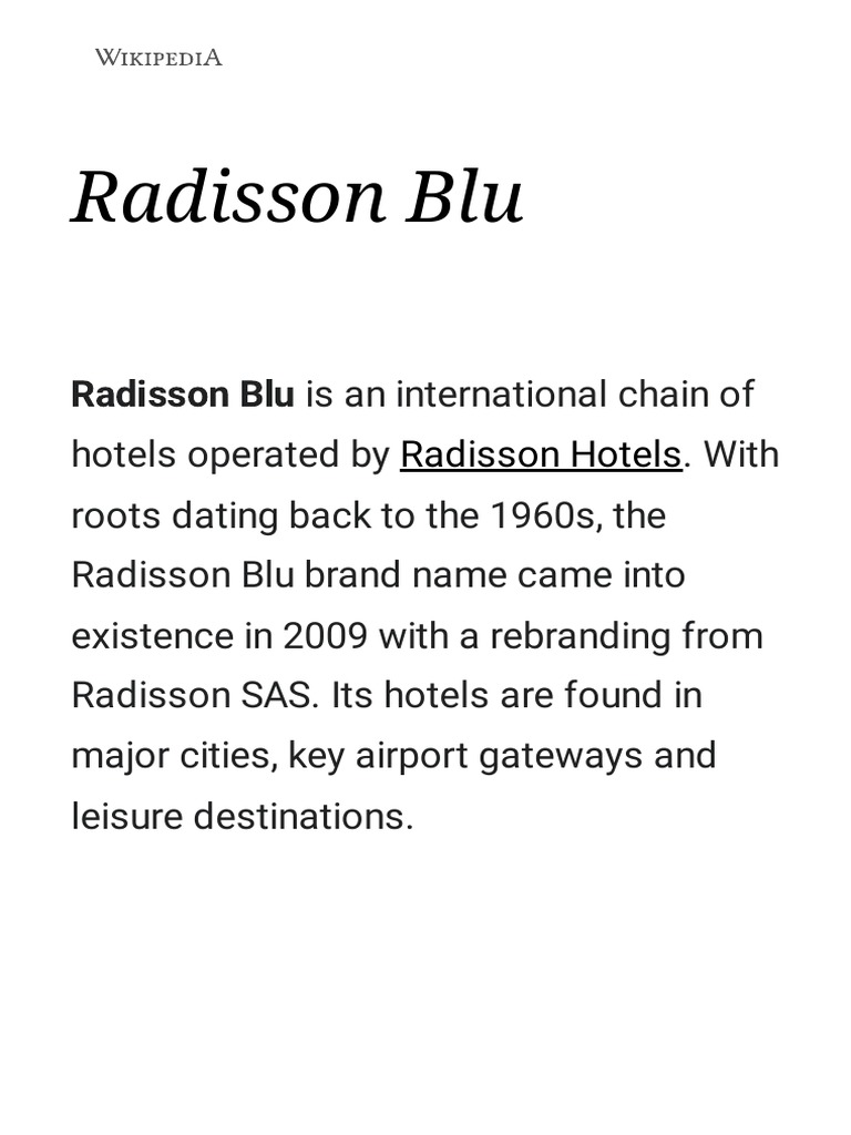 Radisson Blu - Wikipedia | Download Free PDF | Hospitality Industry | Hotel