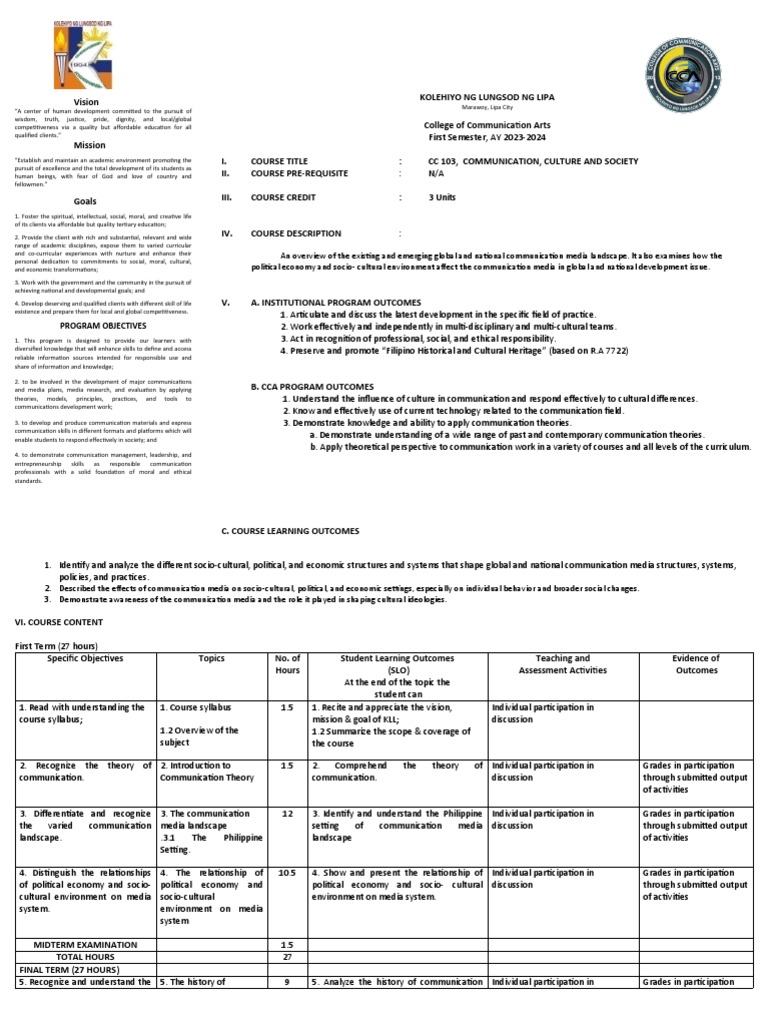 CC 103 Communication Culture Society | PDF | Communication | Knowledge