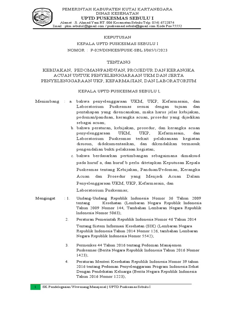 Ep 1.2.2.b KMP Ukm Ukp Uptd Puskesmas Sebulu I Tahun 2023 | PDF