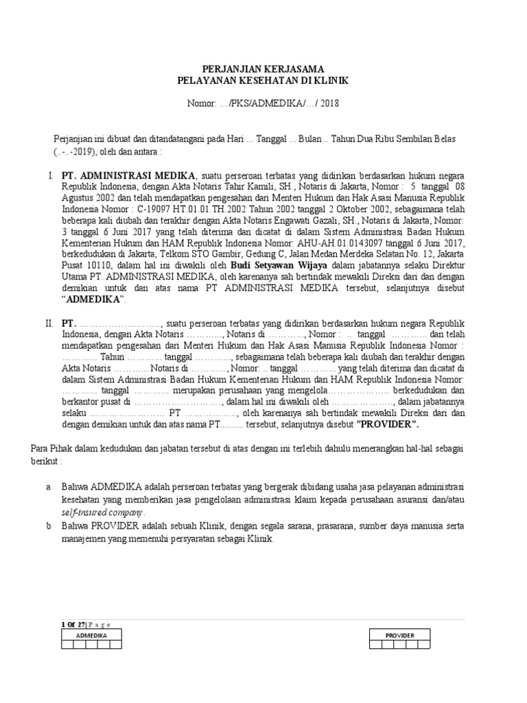 Kerjasama Pelayanan Kesehatan ADMEDIKA | PDF