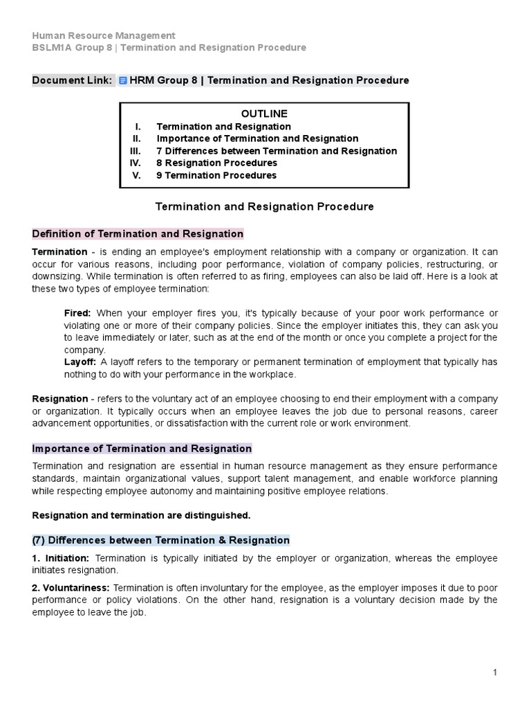HRM Group 8 Termination and Resignation Procedure | PDF | Layoff ...