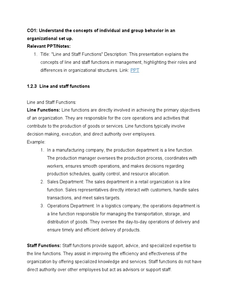 1.2.3 Line and Staff Functions | PDF | Sales | Business