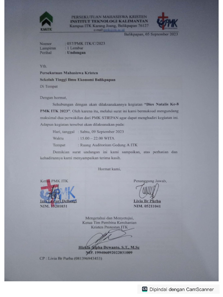 Surat Undangan Dies Natalis PMK ITK - PMK STIEPAN | PDF