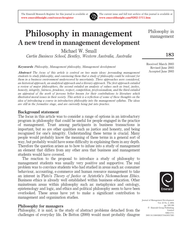 Philosophy in Management | Download Free PDF | Logic | Epistemology