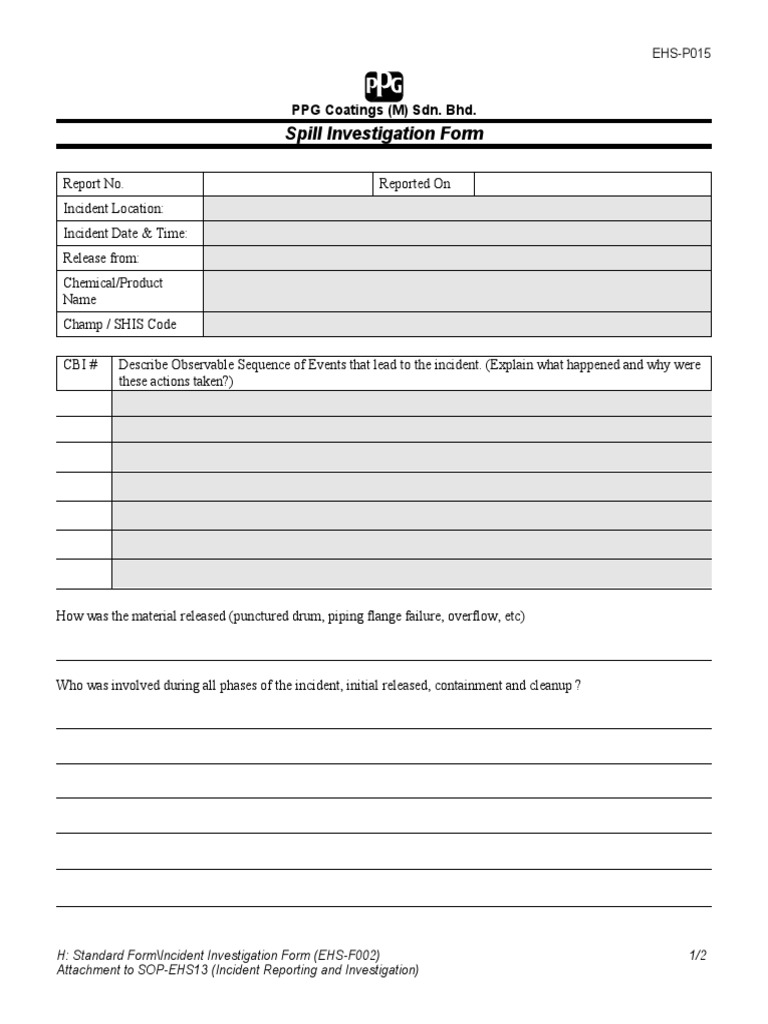Spill Incident Report Form EHS-P015 | PDF