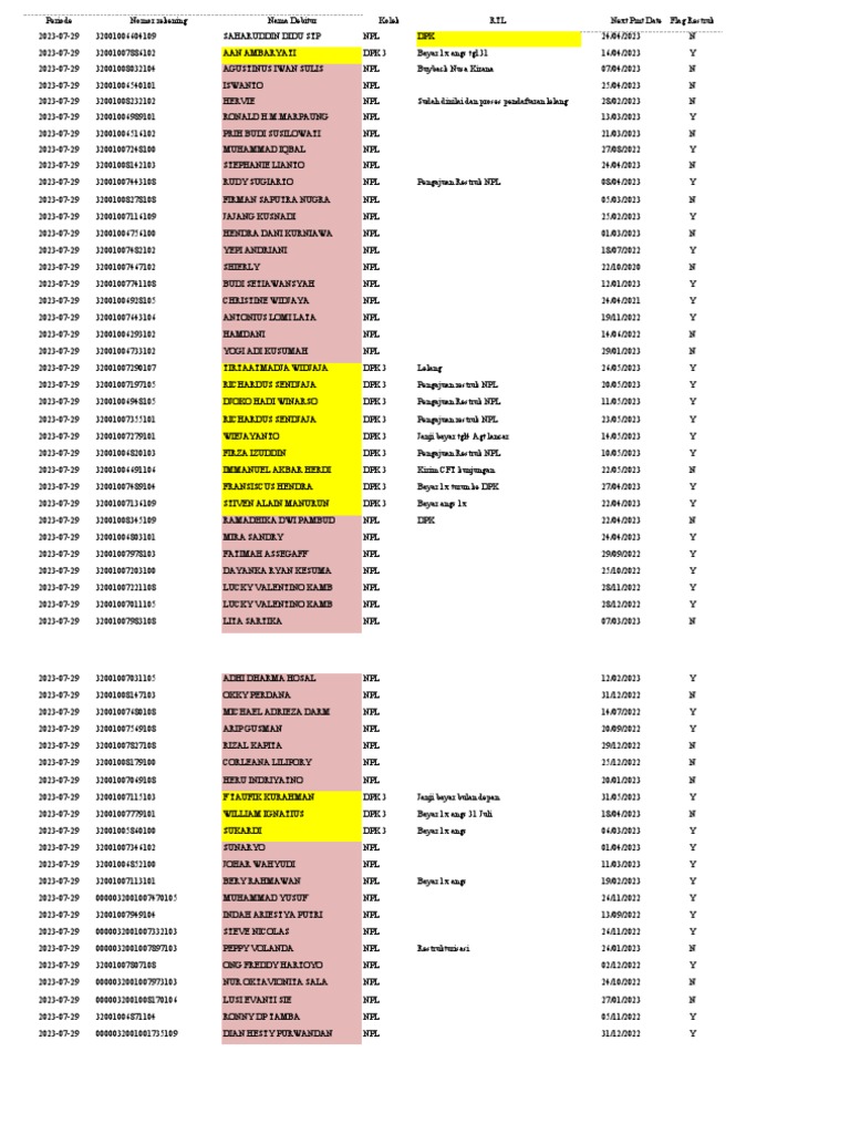 RTL Nasabah DPK 3 Dan NPL Juli 2023 | PDF