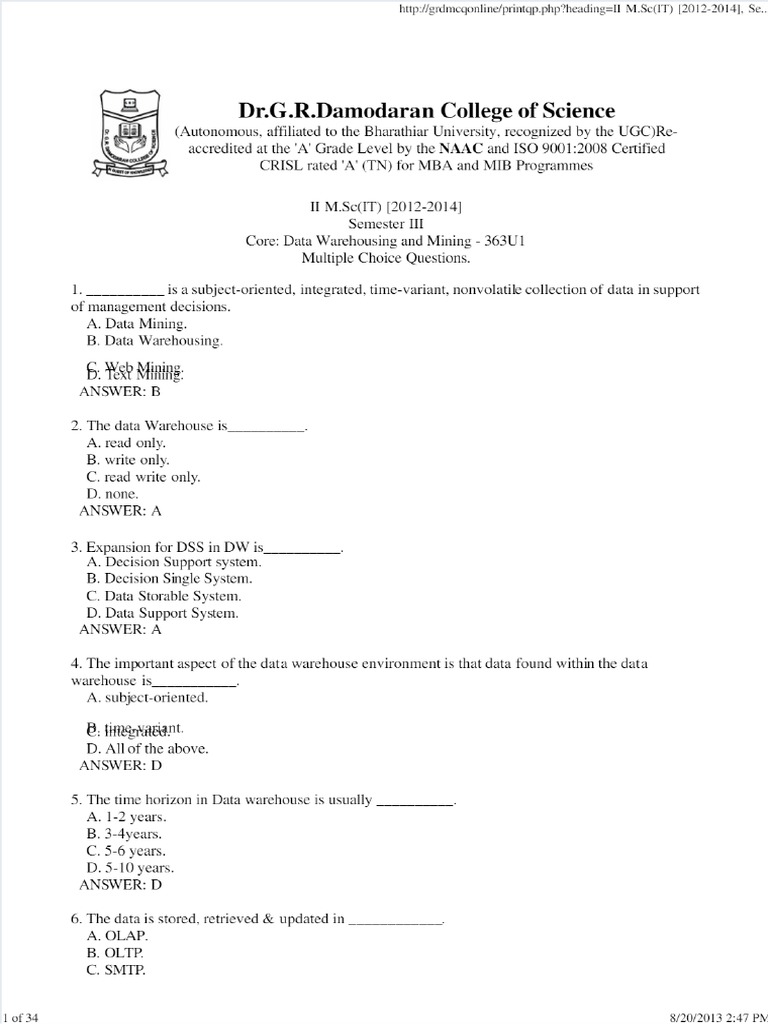 data-mining-mcq | PDF