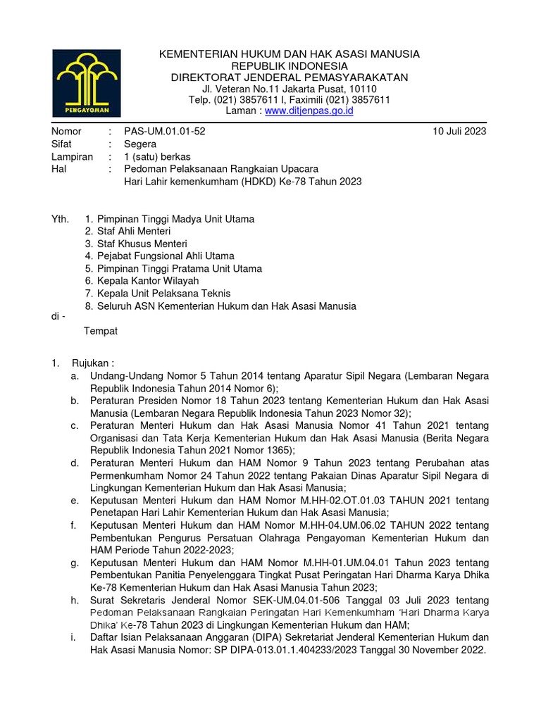 Pedoman Pelaksanaan Rangkaian Upacara HDKD Ke-78 Tahun 2023 | PDF | Hukum