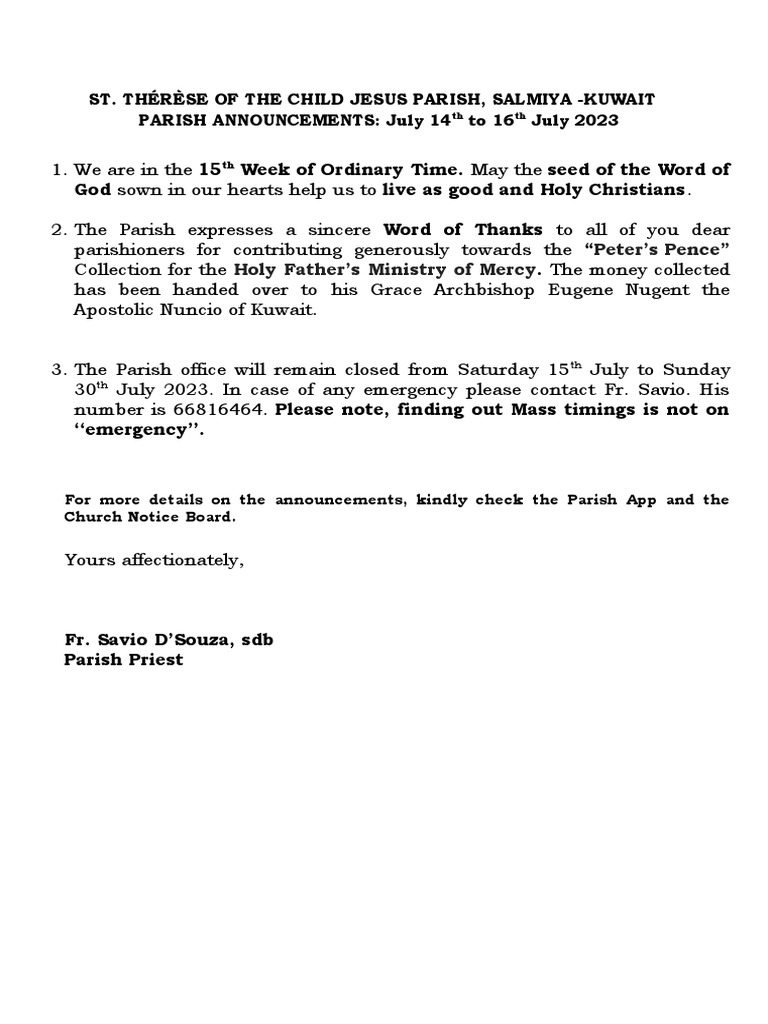 Salmiya Church Mass Schedule Update | PDF | Religion & Spirituality