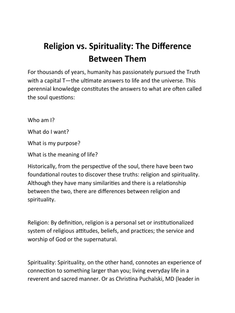 Religion VS Spirituality - The Difference Between Them | PDF ...