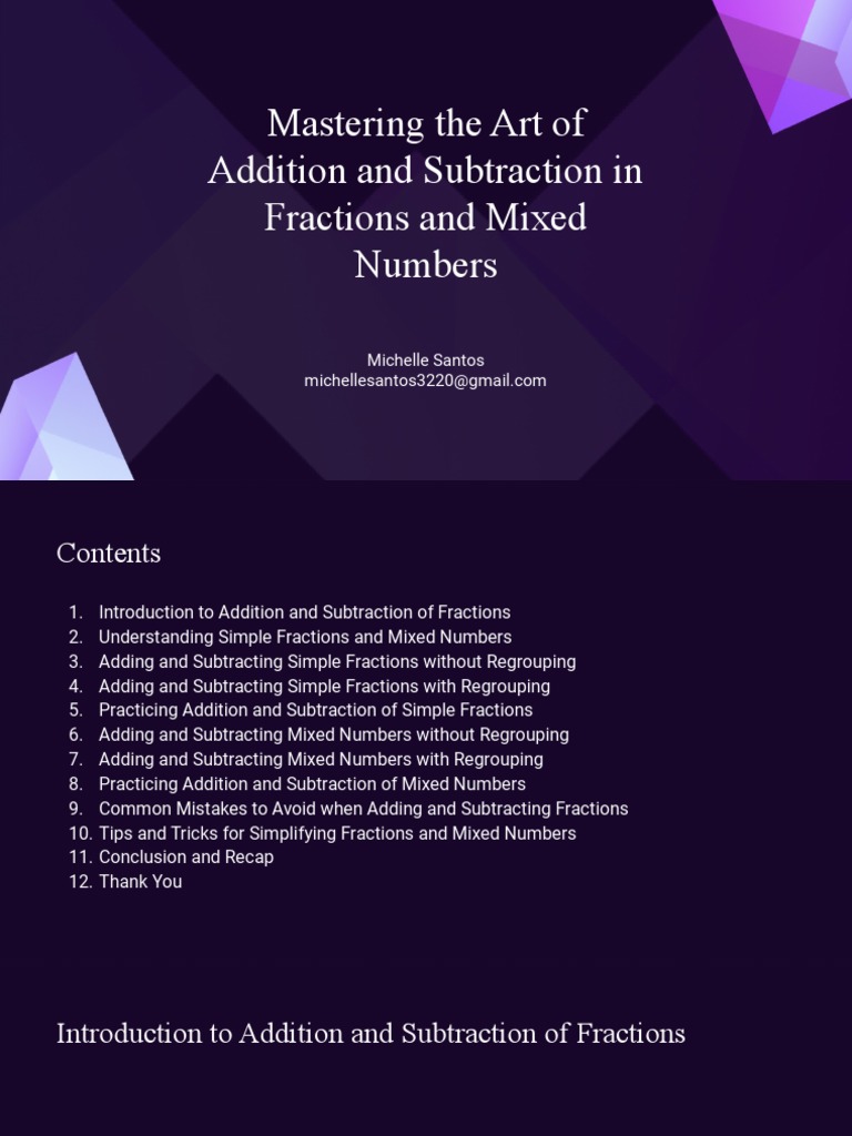 Mastering The Art of Addition and Subtraction in Fractions and Mixed ...