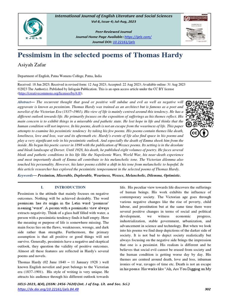 Pessimism in The Selected Poems of Thomas Hardy | PDF | Pessimism ...