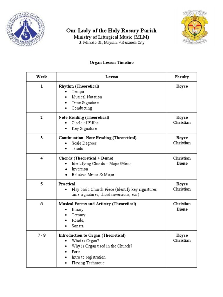 FINAL-Organ-Lesson-Timeline | PDF | Chord (Music) | Choir