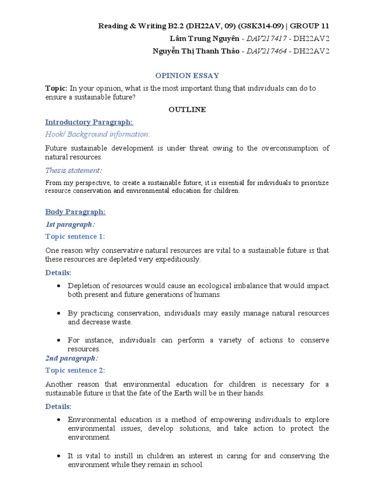 Opinion Essay - Unit 7 - Group 11 | PDF | Resource | Sustainability