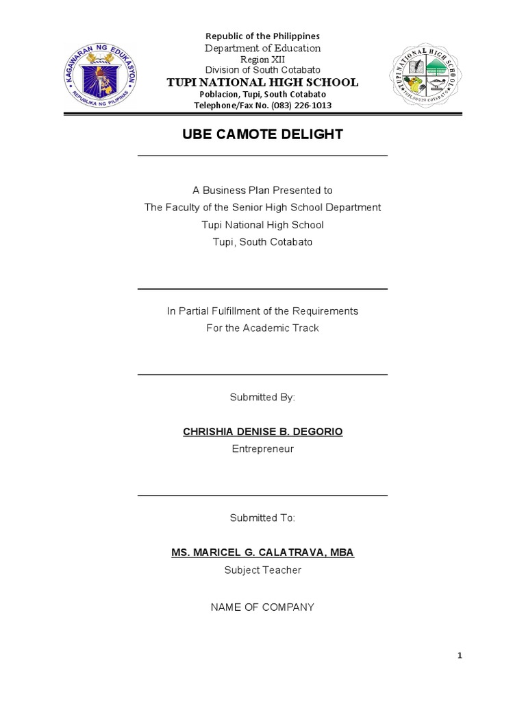 Ube Camote Delight Business Plan | PDF | Business | Business Economics