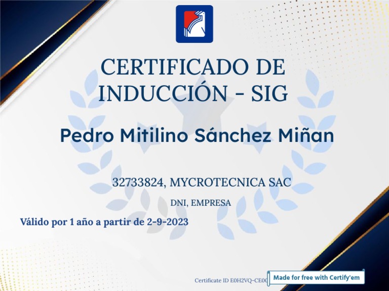 Certificado Inducción SIG 2023 | PDF | Negocios | Finanzas y dinero