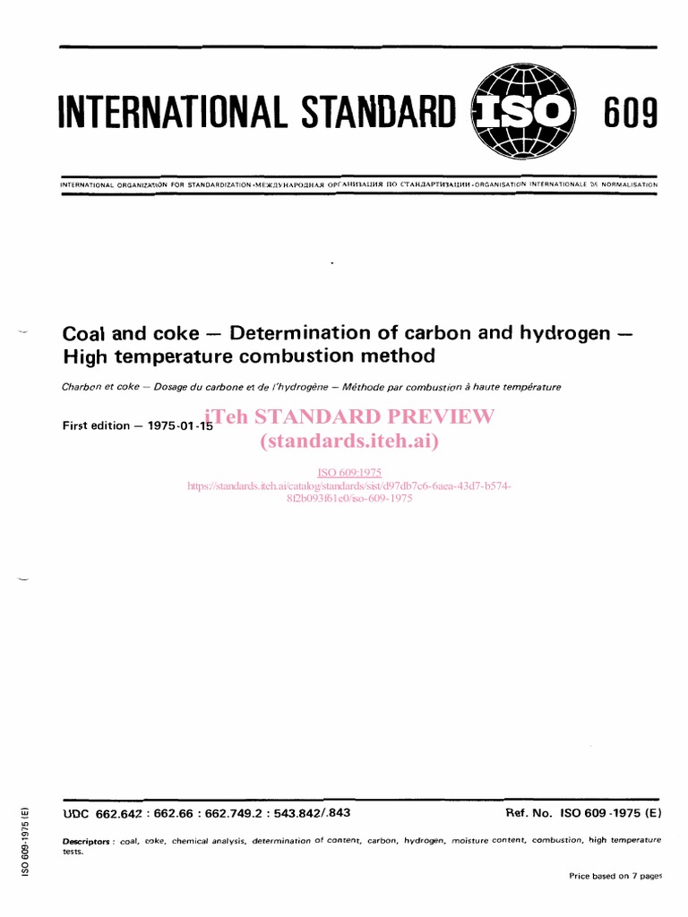 Coal Carbon ISO-609-1975 | PDF | International Organization For Standardization | Combustion