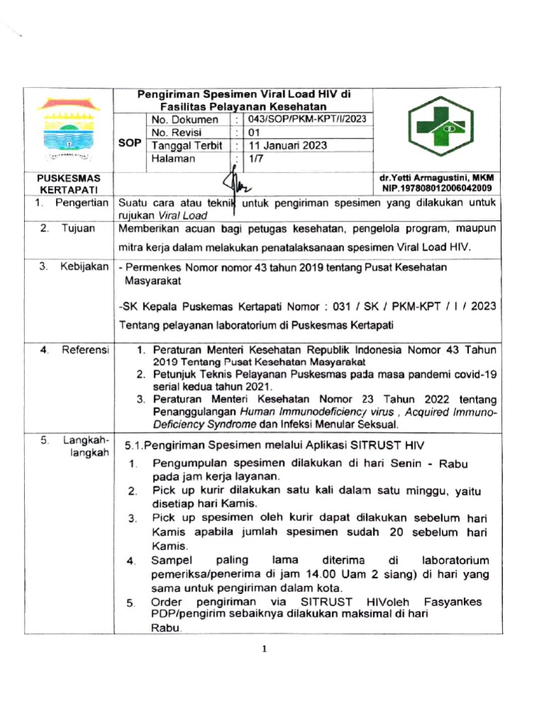 SOP Pengiriman Viral Load | PDF