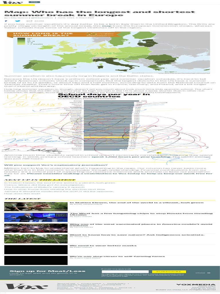 Map Who Has The Longest and Shortest Summer Break in Europe - Vox | PDF