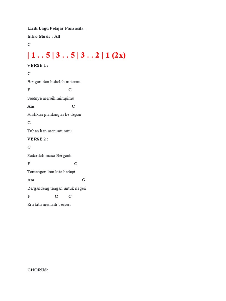 Lirik & Not Lagu Pelajar Pancasila | PDF
