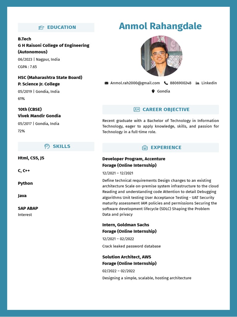 Anmol Rahangdale Resume | PDF | Cloud Computing | Computer Science