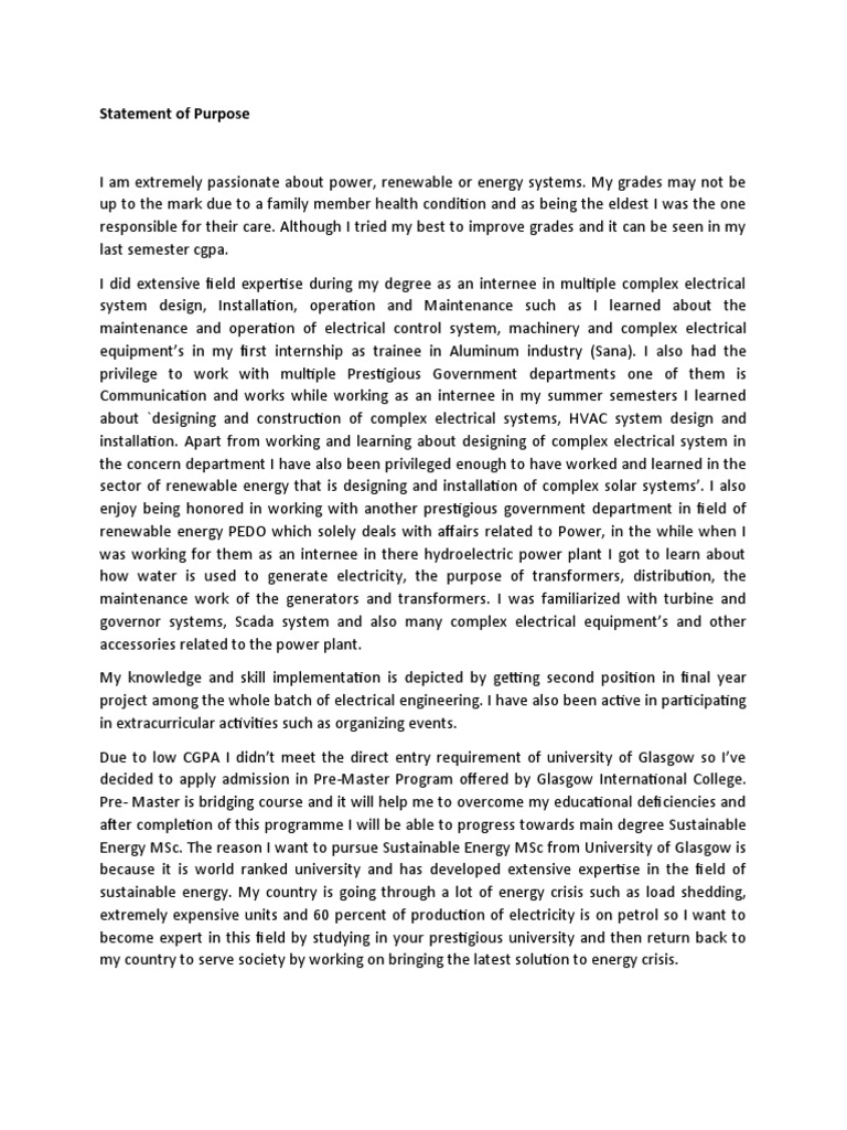 Statement of Purpose | PDF | Power Station | Sustainable Energy