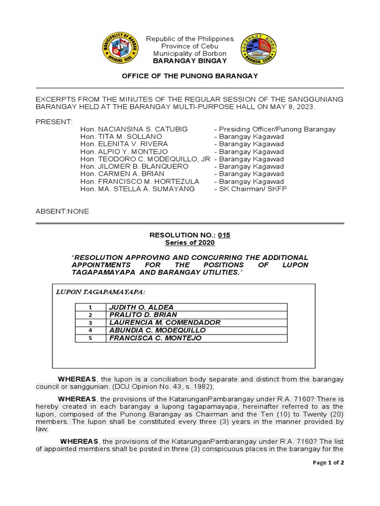 Appointments of Lupon Tagapamayapa | PDF | Governance | Government