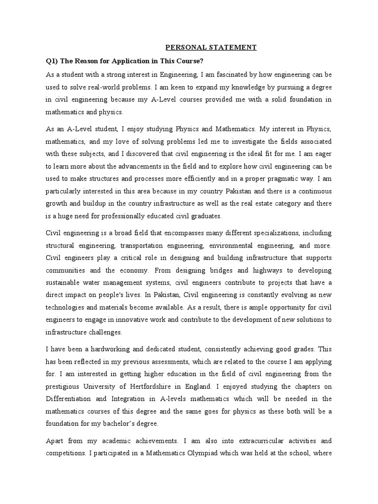 Personal-Statement Hertfordshire | PDF | Engineering | Civil Engineering