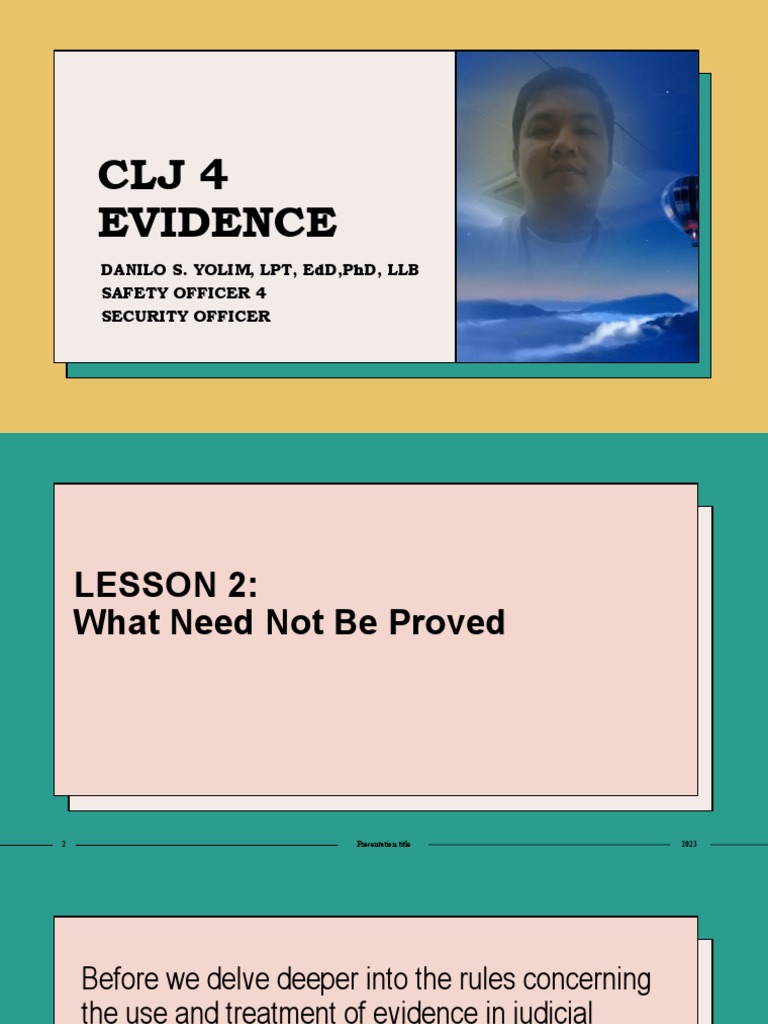 CLJ 4 Evidence PPT 3 | PDF | Judicial Notice | Trials