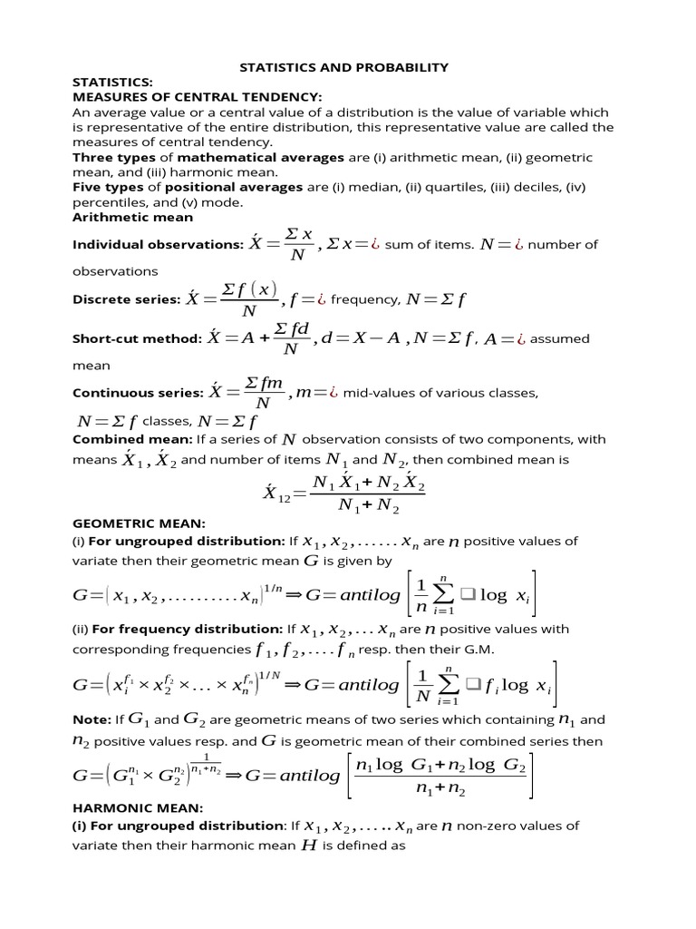 Maths - Class - 12 - Statistics and Probability | PDF | Mode (Statistics) | Mean