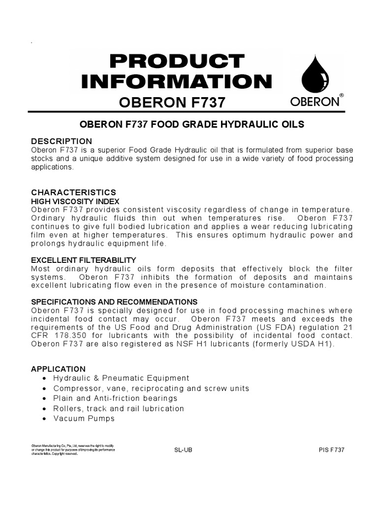 Product Information F737 Oberon | PDF | Lubricant | Viscosity