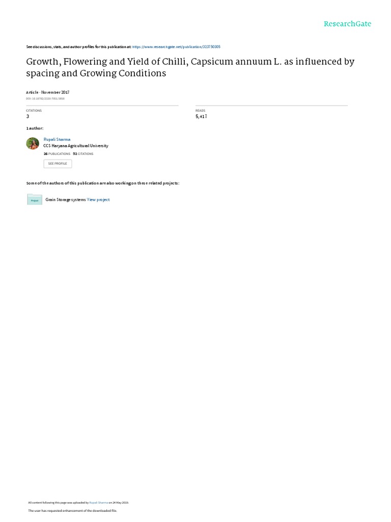 Growth, Flowering and Yield of Chilli, Capsicum Annuum L. As Influenced by Spacing and Growing ...