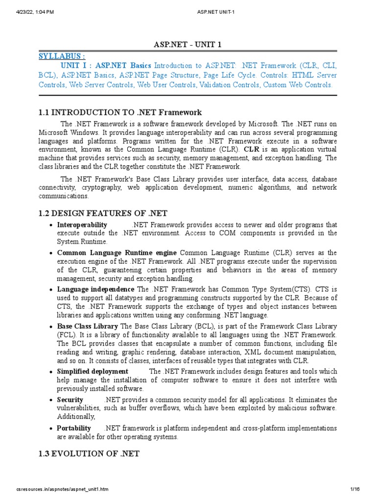Unit 1 | PDF | .Net Framework | Dynamic Web Page