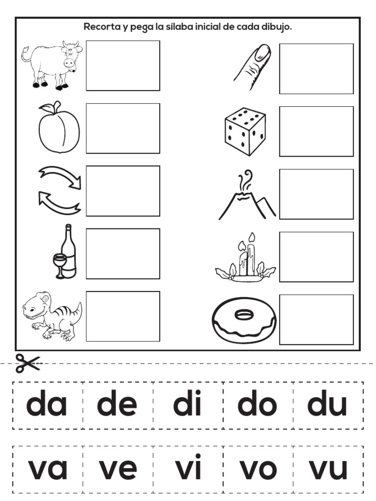 Dadedidodu Vavevivovu: Recorta y Pega La Sílaba Inicial de Cada Dibujo ...